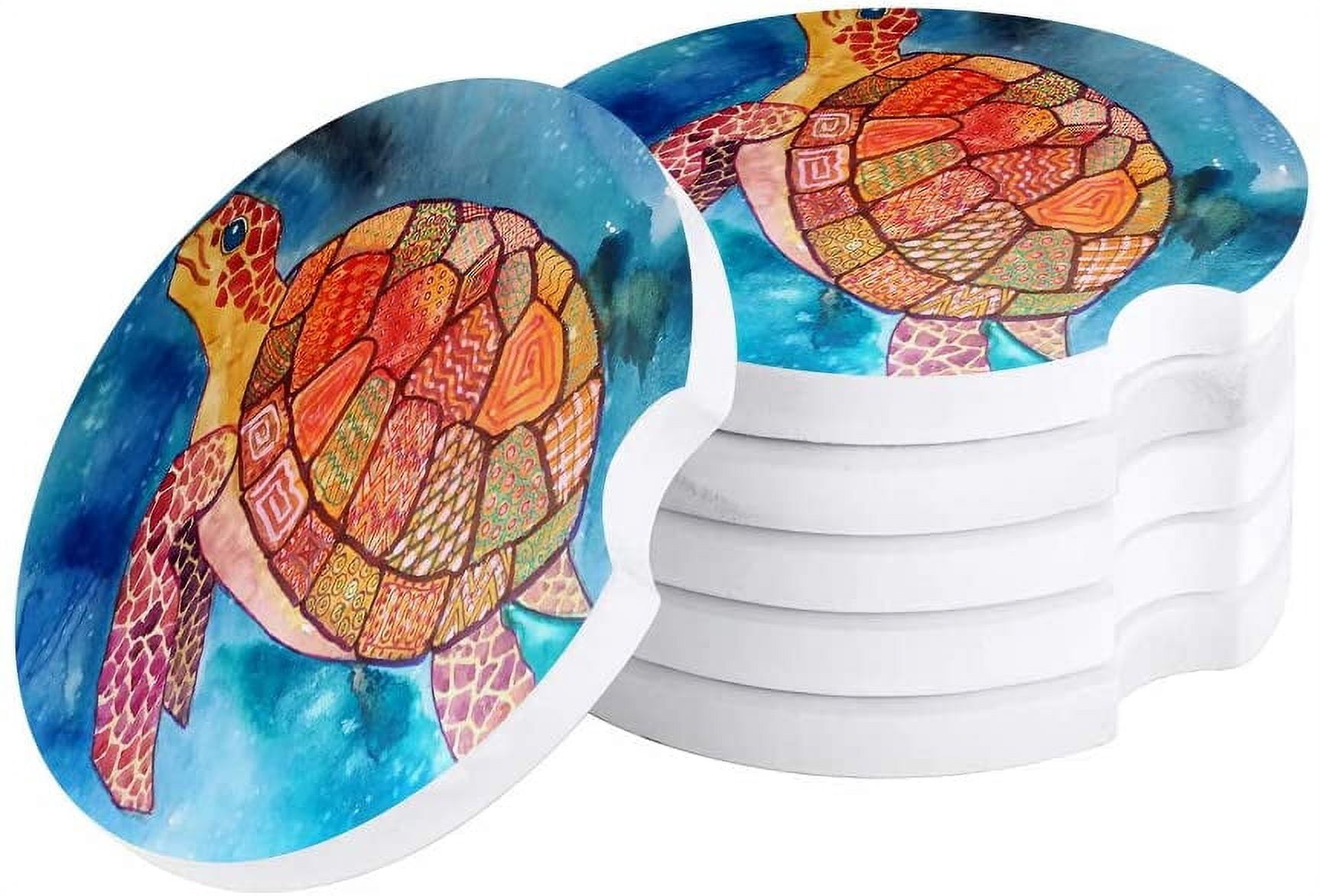ZHANZZK Ocean Sea Turtle Set of 2 Car Coaster for Drinks, Absorbent ...