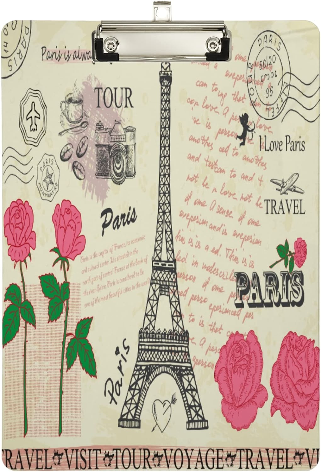 ZHANZZK Paris Red Rose Eiffel Tower Vintage Clipboard Hardboard Wood ...