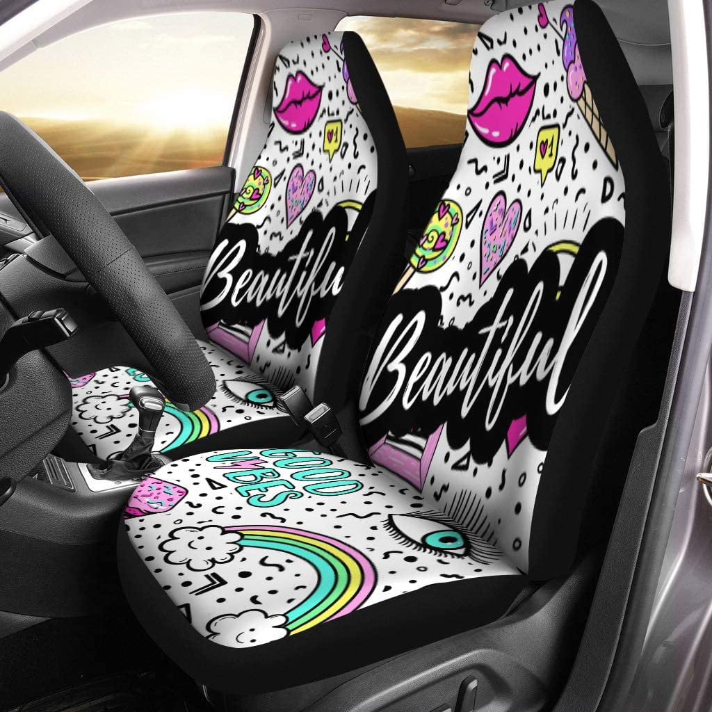 ZHANZZK Set of 2 Car Seat Covers Beautiful Pink Color Patches Rainbow ...