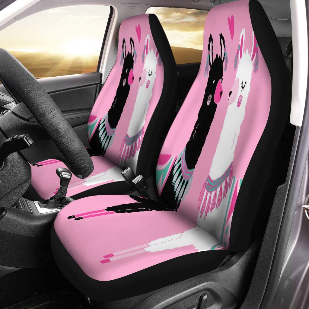 ZHANZZK Set of 2 Car Seat Covers Black and White Llama Standing Looking ...