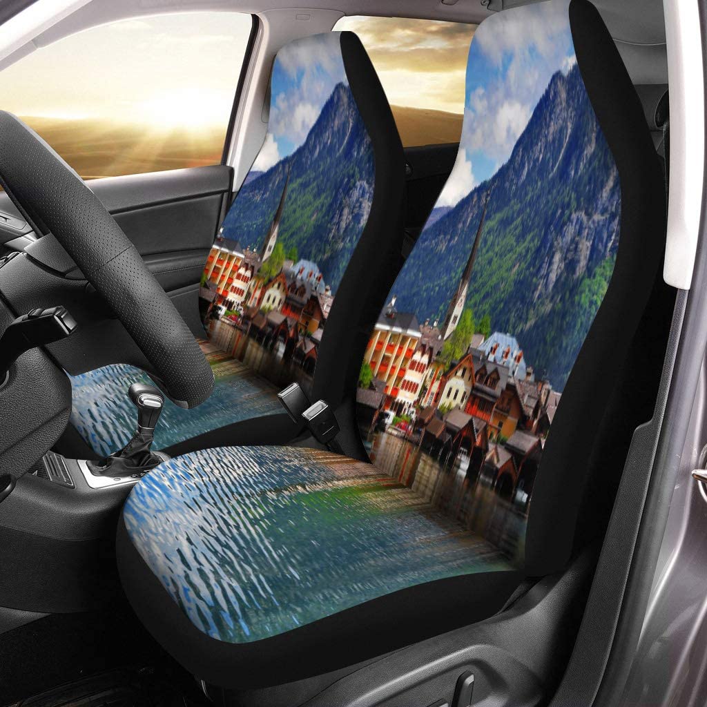 ZHANZZK Set of 2 Car Seat Covers Blue Europe Hallstatt Beautiful Alpine ...