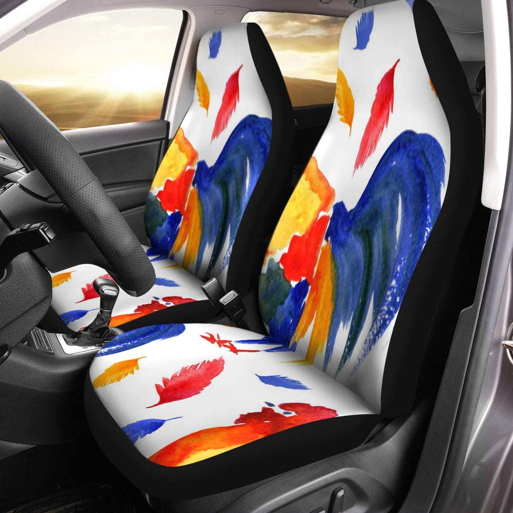 ZHANZZK Set of 2 Car Seat Covers Colorful Meat Watercolor Cock Rooster ...