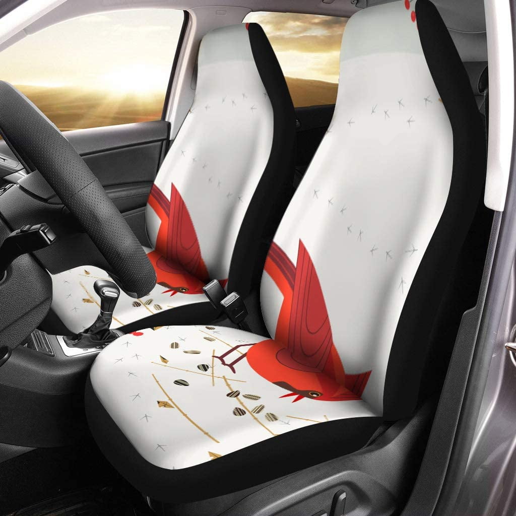 ZHANZZK Set of 2 Car Seat Covers Cute Red Northern Cardinal Birds Comic ...