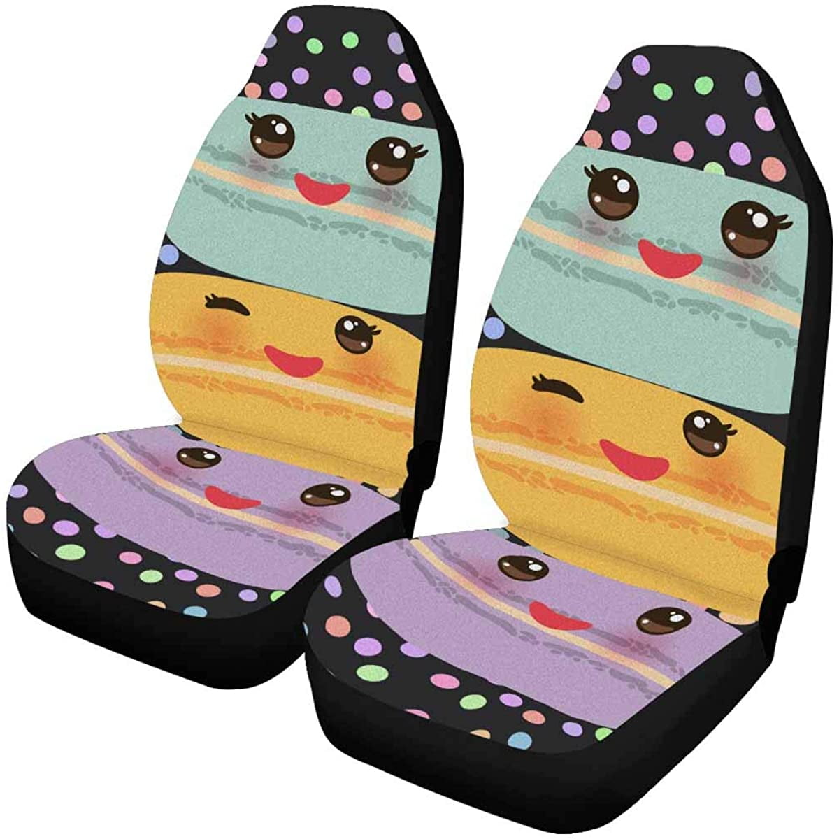 ZHANZZK Set of 2 Car Seat Covers Kawaii Macaroon Funny Orange Blue ...