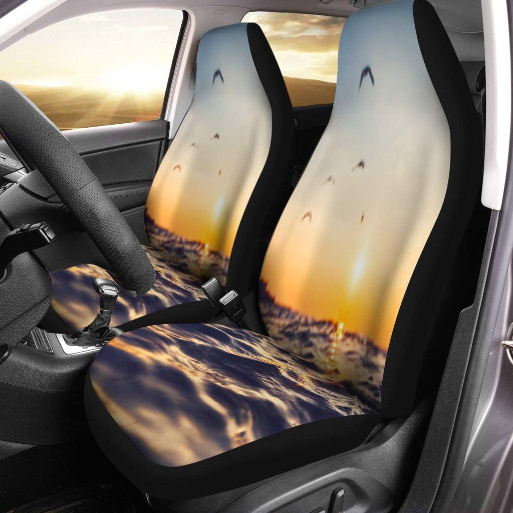 ZHANZZK Set of 2 Car Seat Covers Orange Sea Sunrise Light Shining on ...