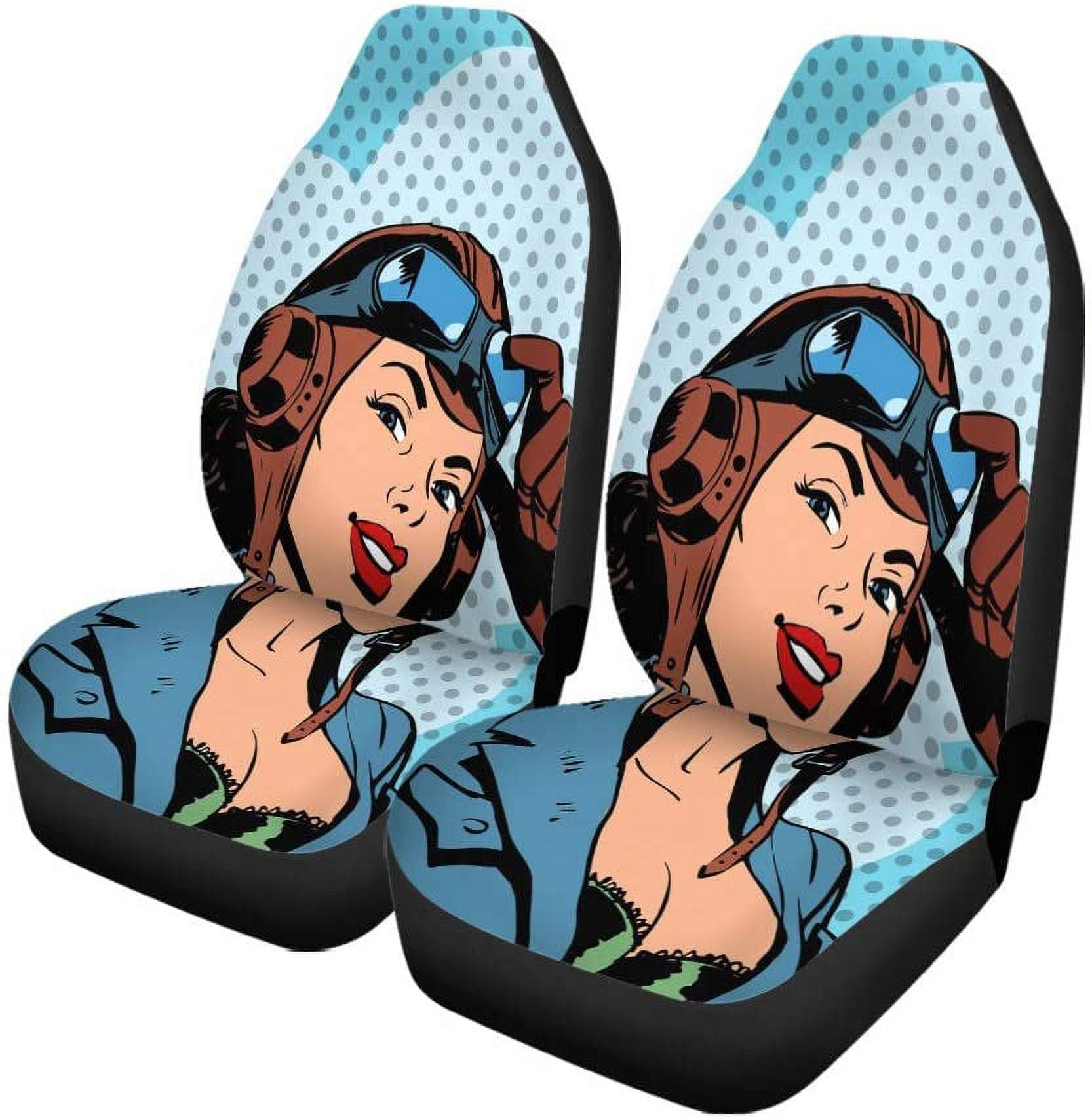 ZHANZZK Set of 2 Car Seat Covers Pin Up Girl Pilot Aviation Beauty Pop ...