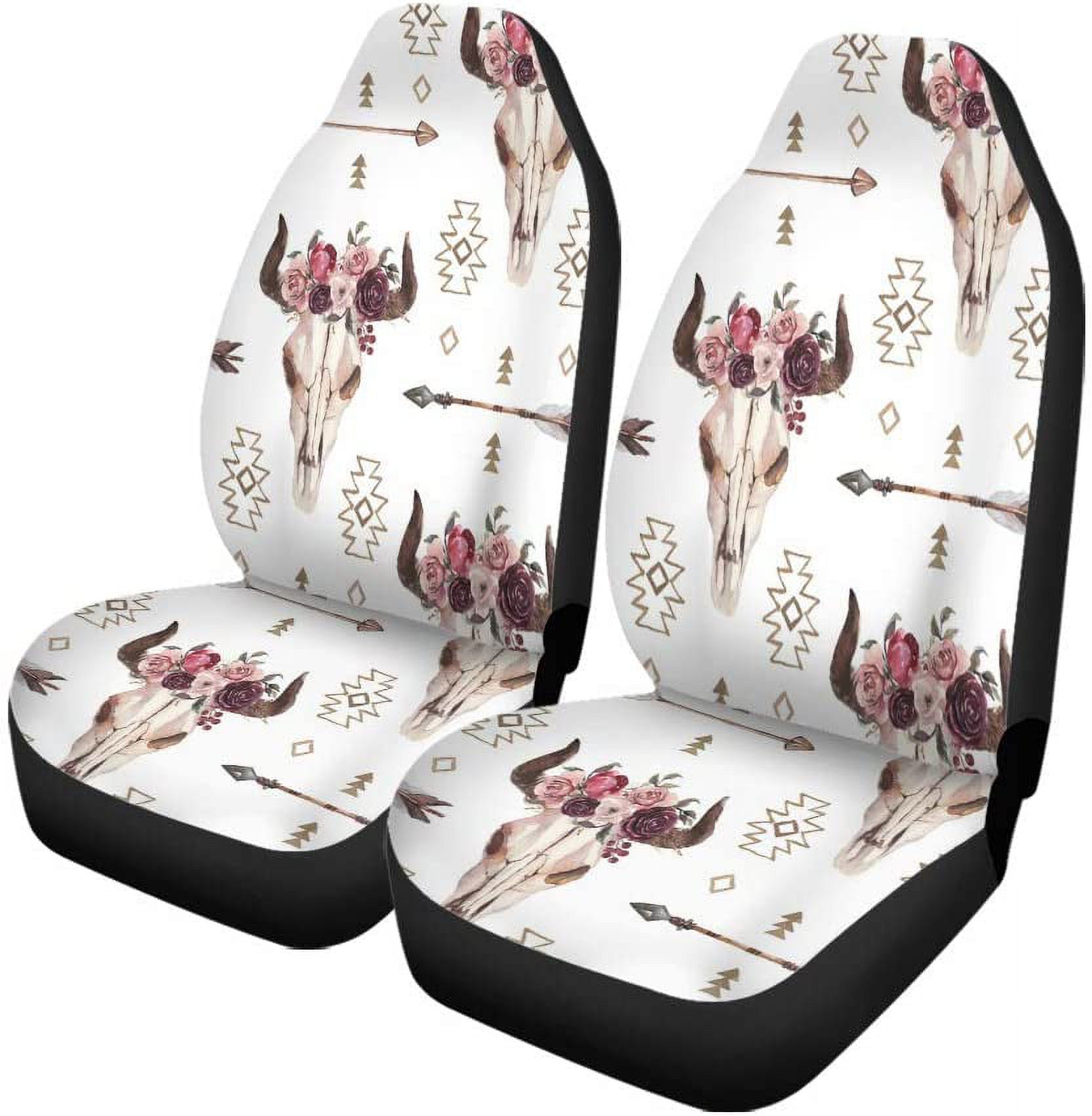 ZHANZZK Set of 2 Car Seat Covers Watercolor Boho of Arrows Bull Skull ...