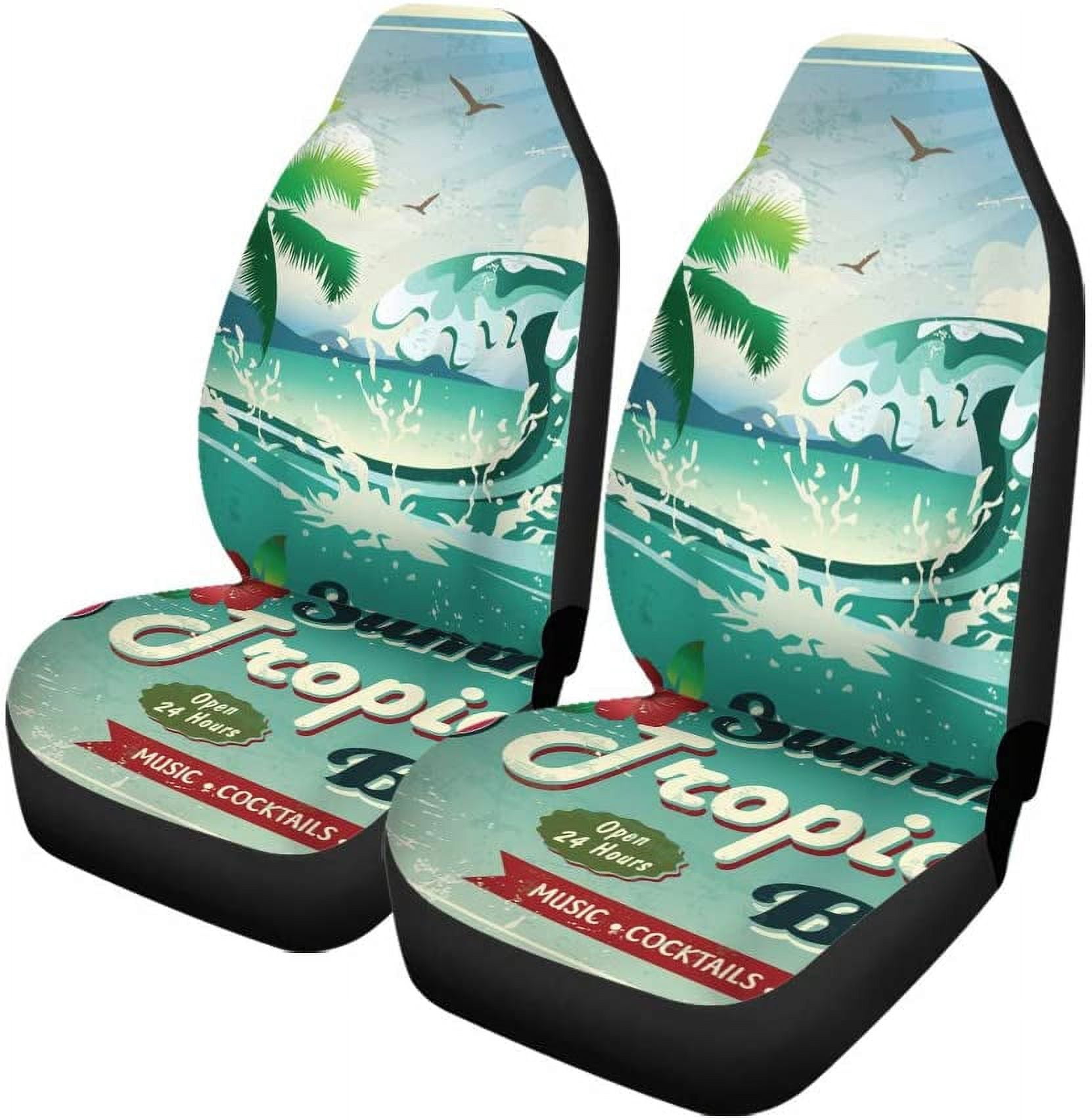 ZHANZZK Set of 2 Car Seat Covers Beach Vintage Seaside Tropical Bar ...