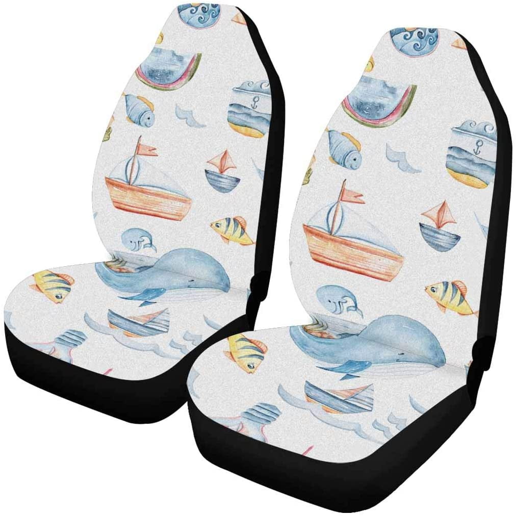 ZHANZZK Set of 2 Car Seat Covers Cartoon Whale Tug Boat Universal Auto ...
