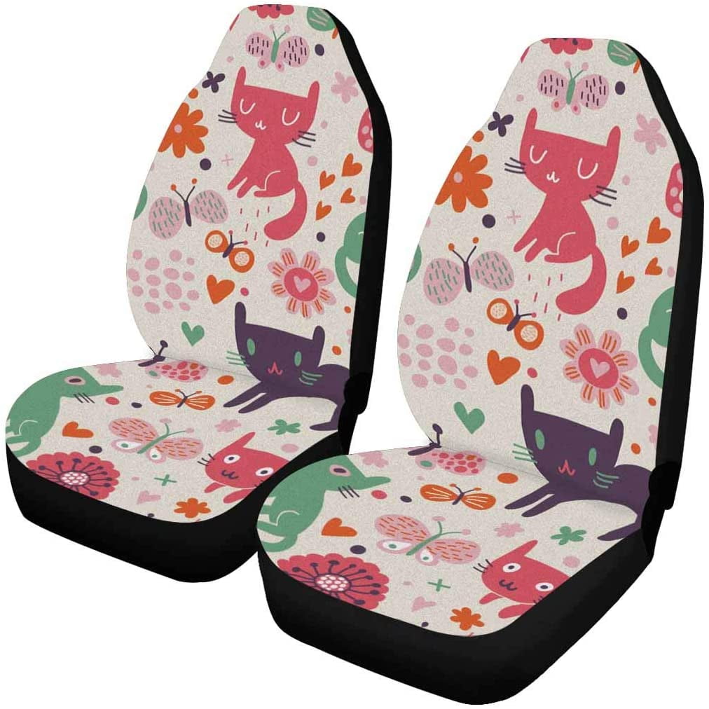 ZHANZZK Set of 2 Car Seat Covers Funny Cartoon Cats Universal Auto ...