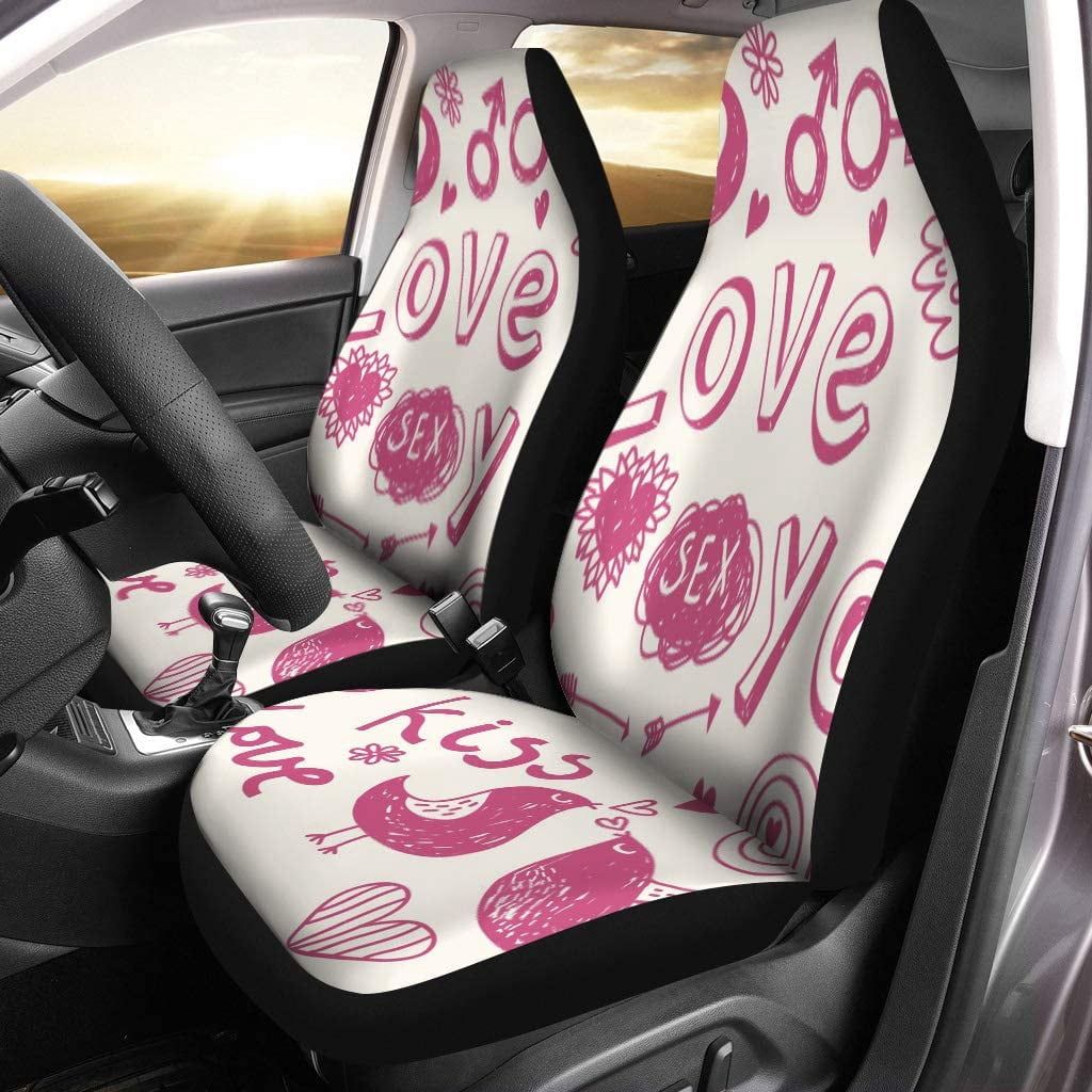 ZHANZZK Set of 2 Car Seat Covers Pink Love Cartoon Romantic in Heart ...