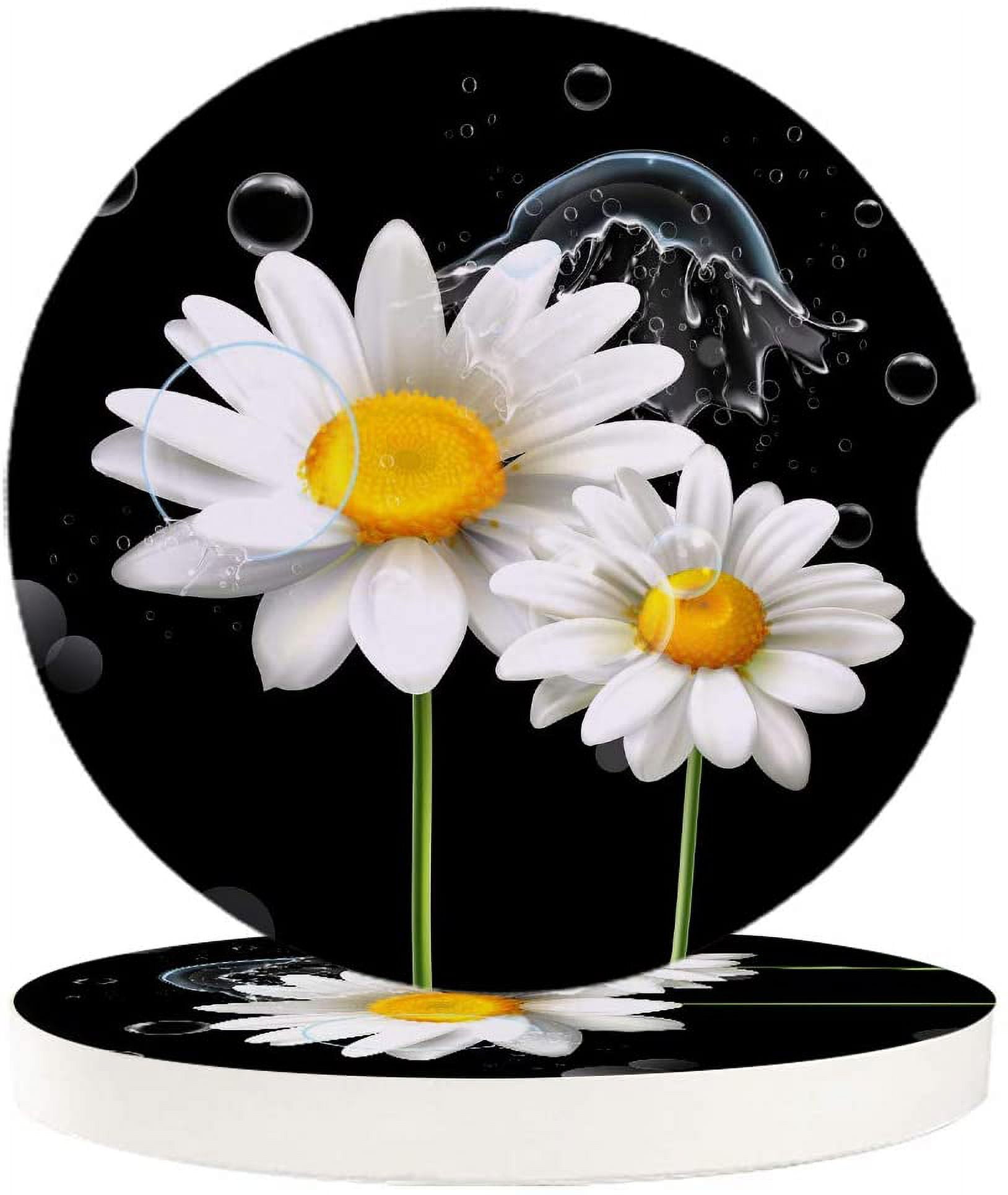 ZHANZZK Summer Daisy Water Drops Black Set of 6 Car Coaster for Drinks ...