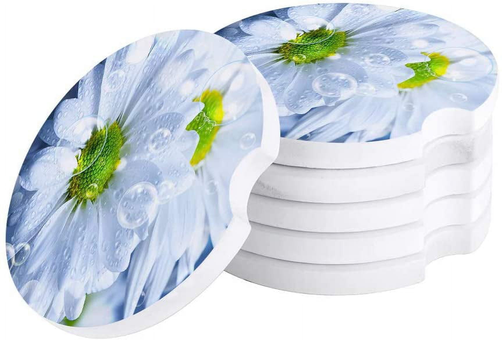 ZHANZZK Summer White Daisy and Water Drops Set of 4 Car Coaster for ...