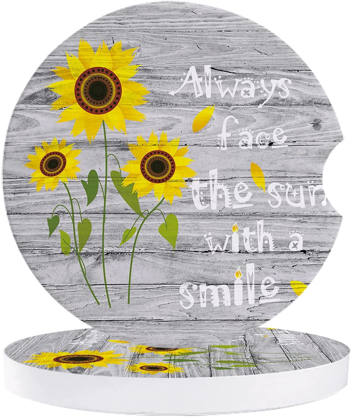 ZHANZZK Sunflower Always Face The Sun With A Smile Grey Wood Grain Set ...