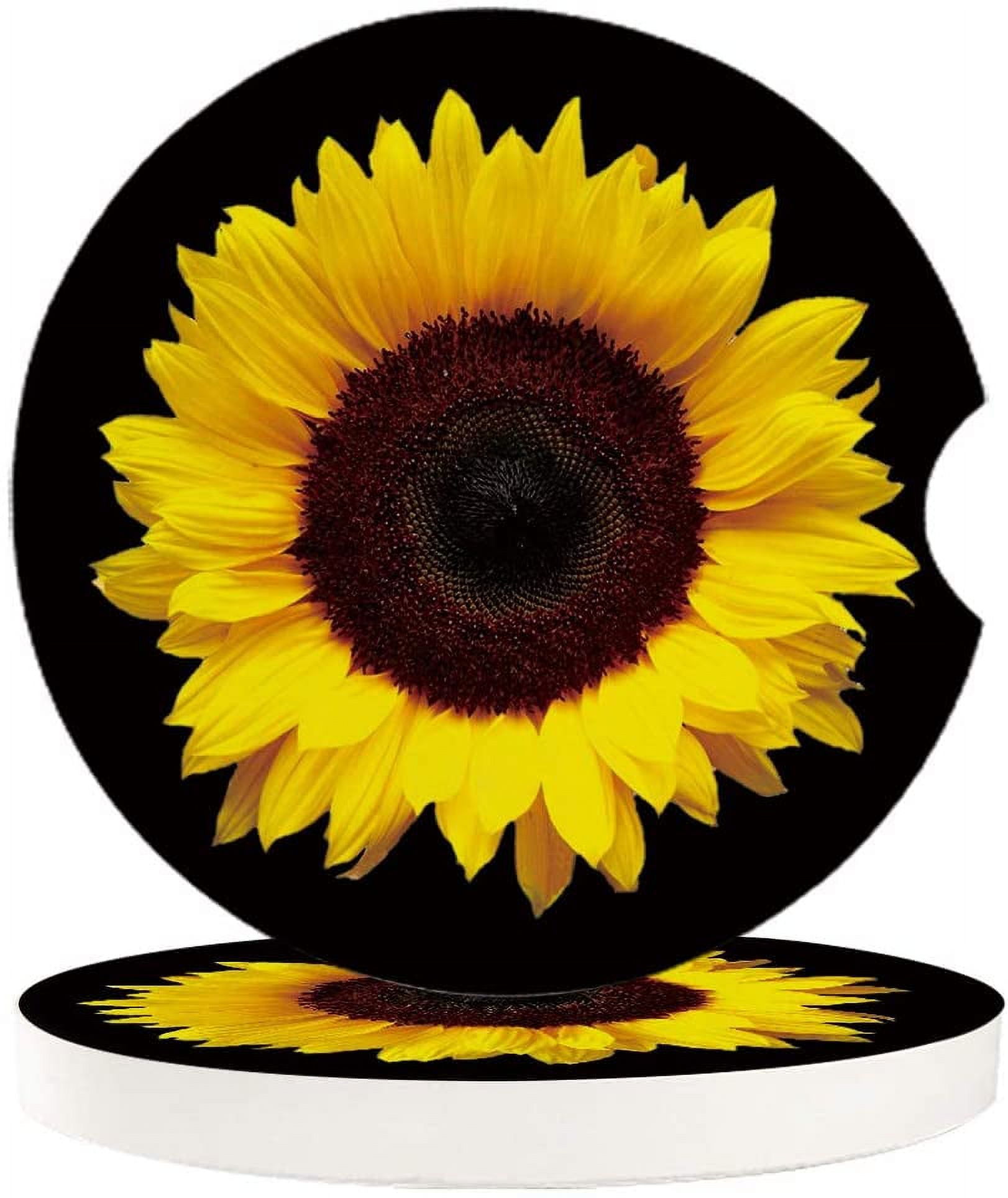 ZHANZZK Sunflower Black Set of 6 Car Coaster for Drinks, Absorbent ...