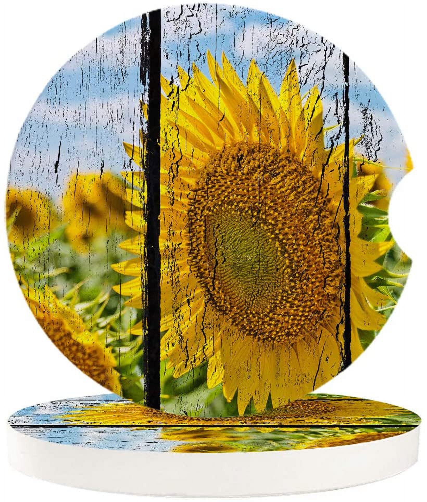 ZHANZZK Sunflower Vintage Wooden Grain Set of 6 Car Coaster for Drinks ...