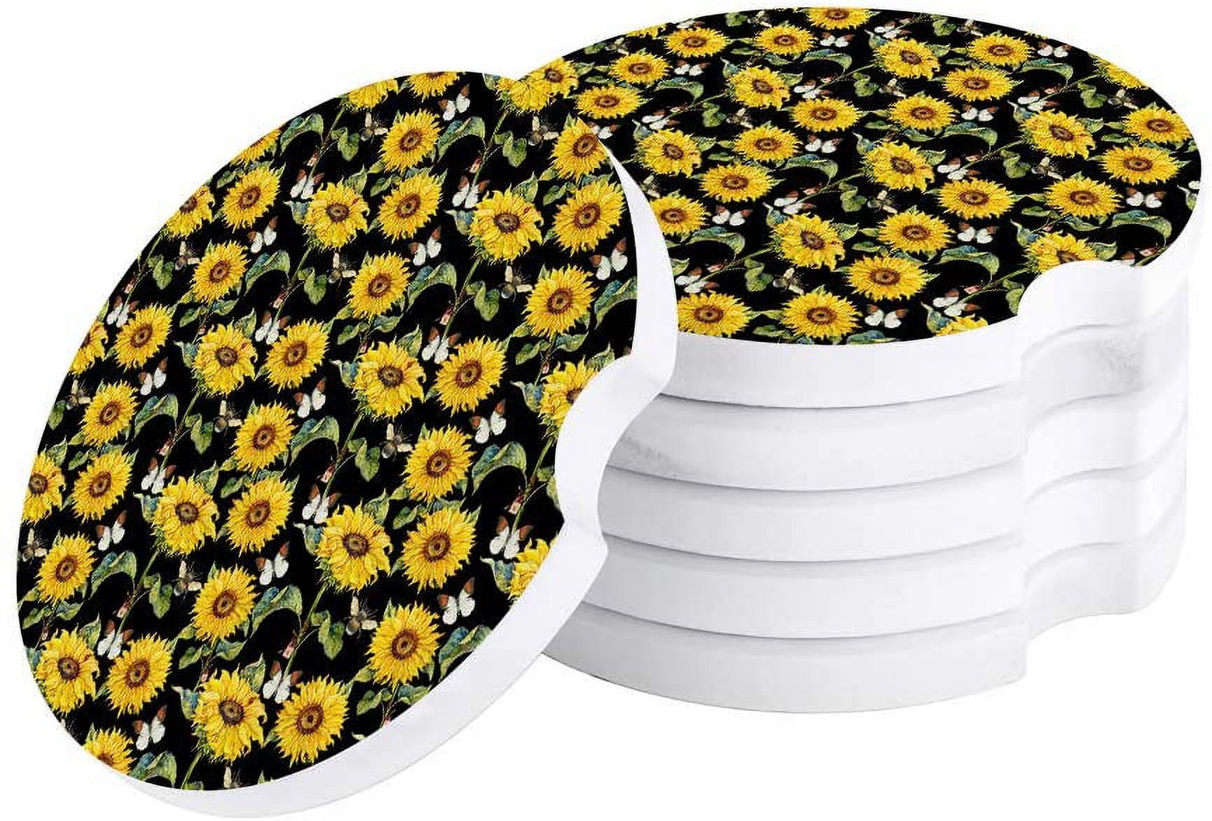 ZHANZZK Sunflowers and Butterfly Black Set of 2 Car Coaster for Drinks ...