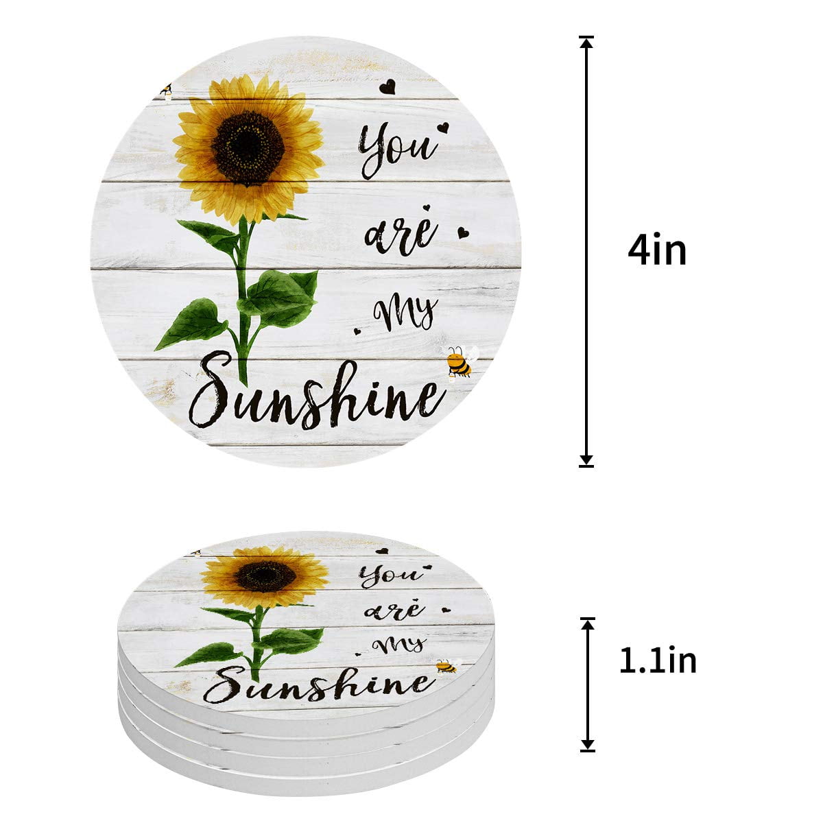 ZHANZZK Sunflowers You Are My Sunshine Set of 4 Round Coaster for ...