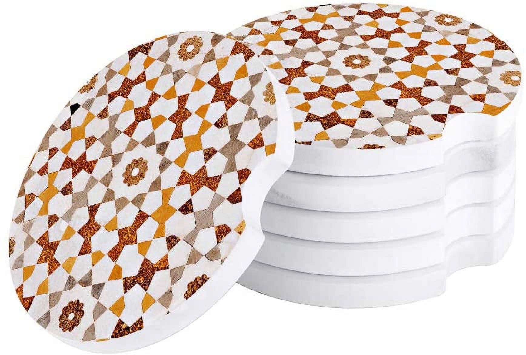 ZHANZZK Tile texture Flower Style Pattern Set of 4 Car Coaster for ...