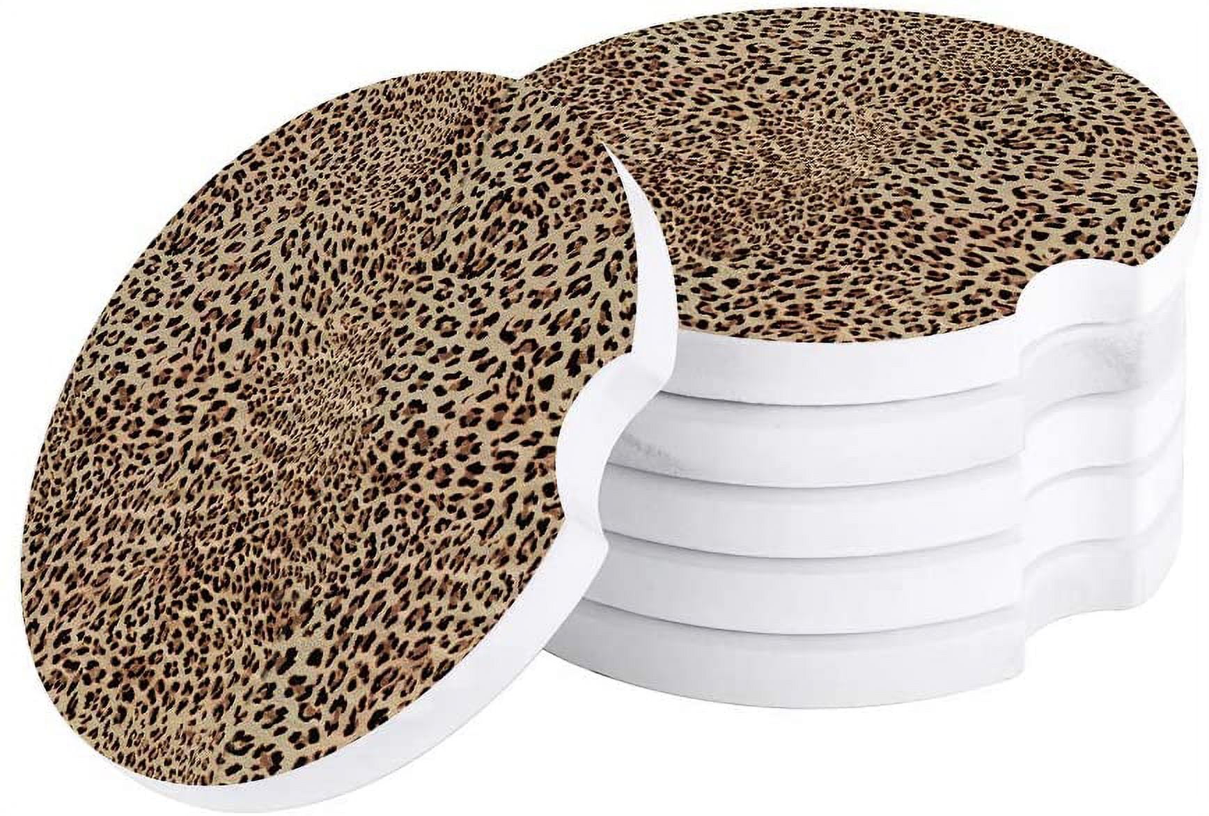 ZHANZZK Vintage Leopard Print Set of 2 Car Coaster for Drinks ...