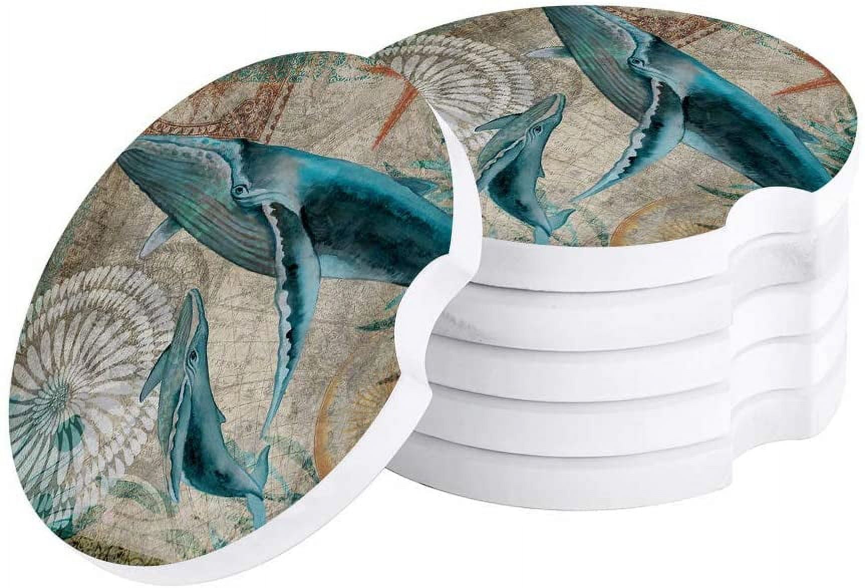 ZHANZZK Vintage Nautical Theme Ocean Whale Set of 4 Car Coaster for ...