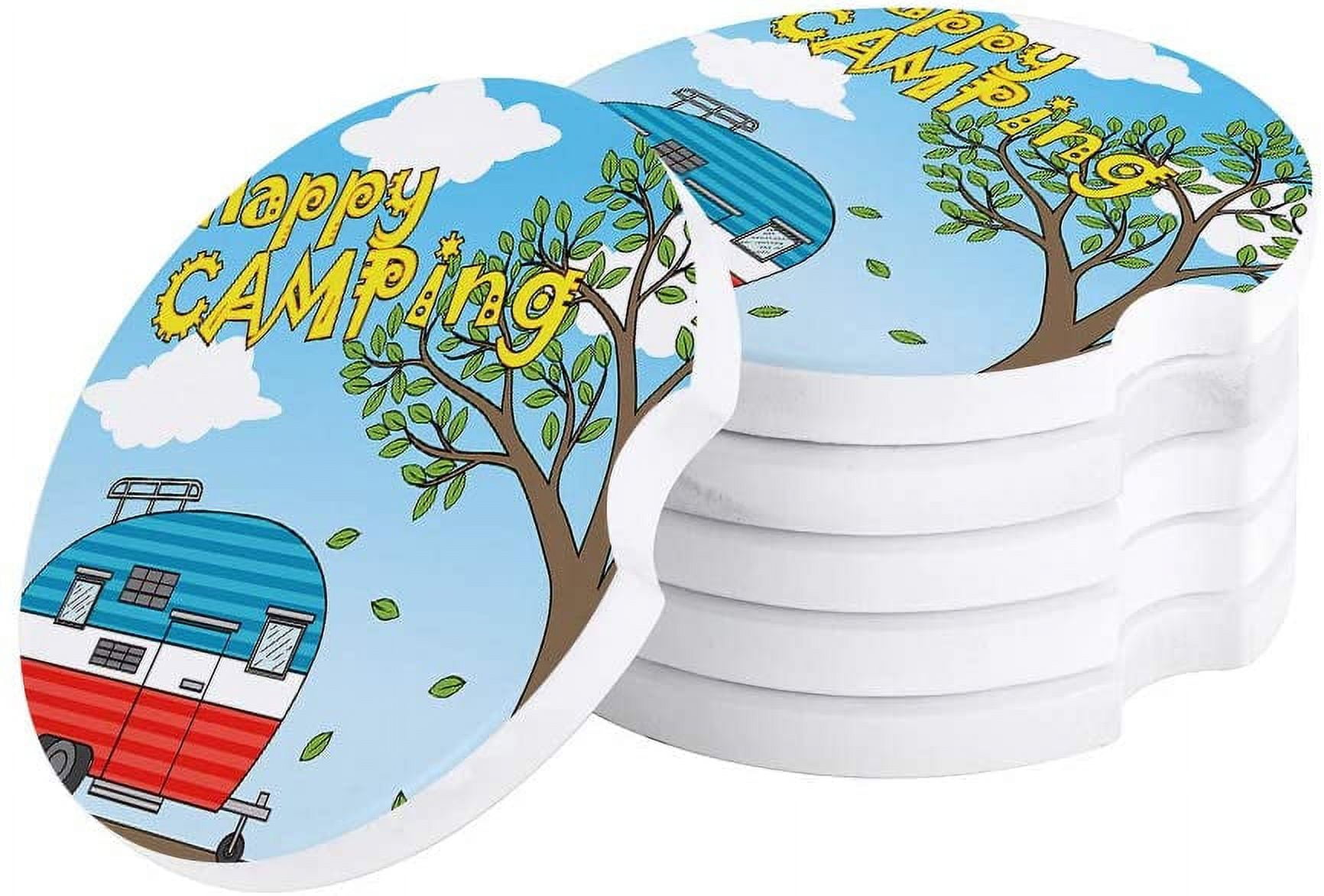 ZHANZZK Vintage Travel Trailer Happy Camping Set of 4 Car Coaster for ...