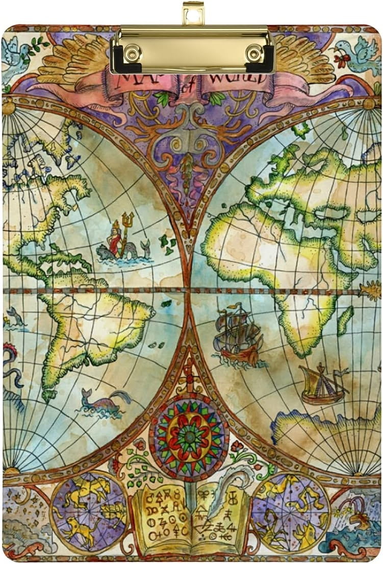 ZHANZZK Vintage World Map Clipboard Hardboard Wood Nursing Clip Board ...