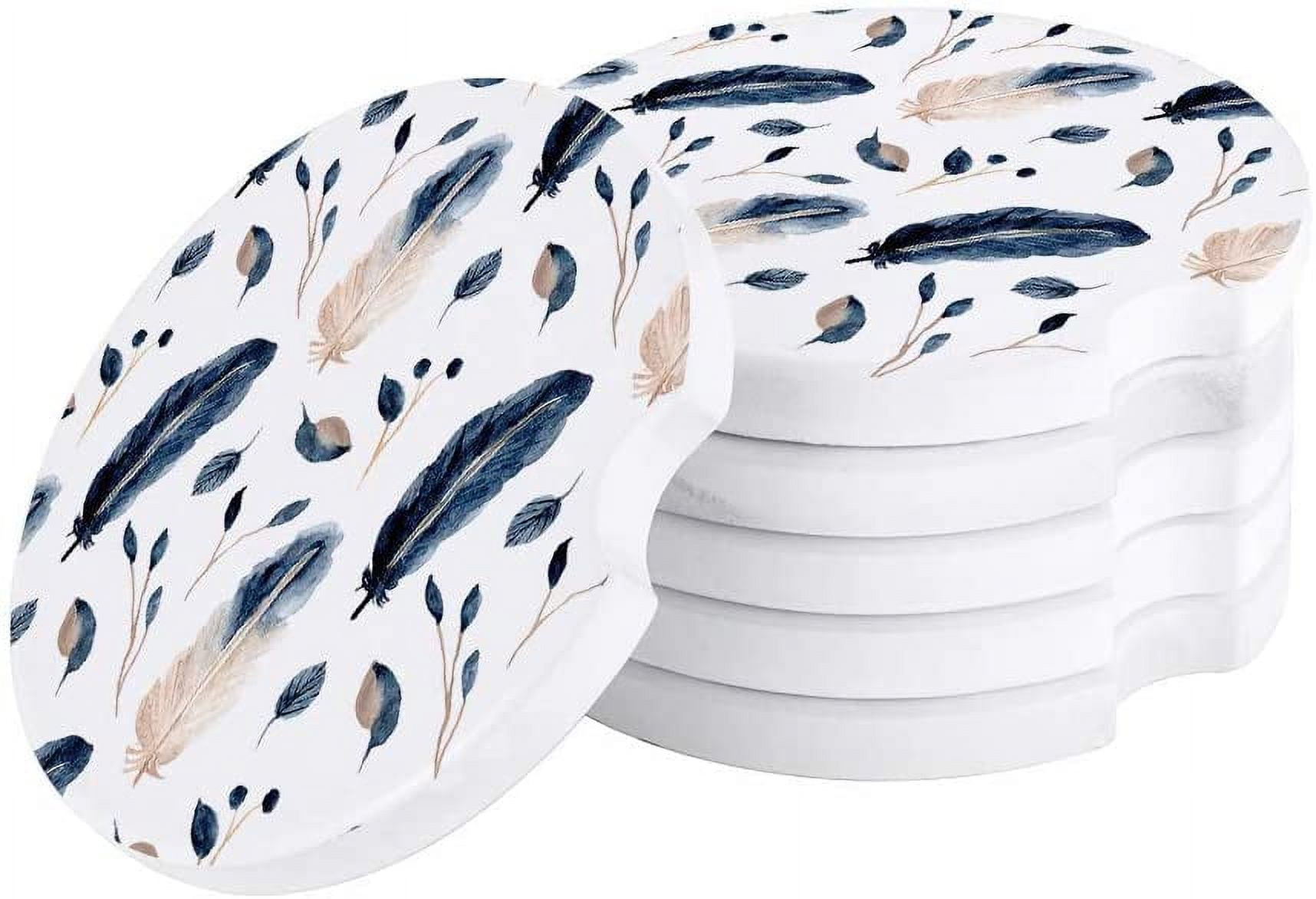 ZHANZZK Watercolor Blue Peacock Feather Set of 4 Car Coaster for Drinks ...