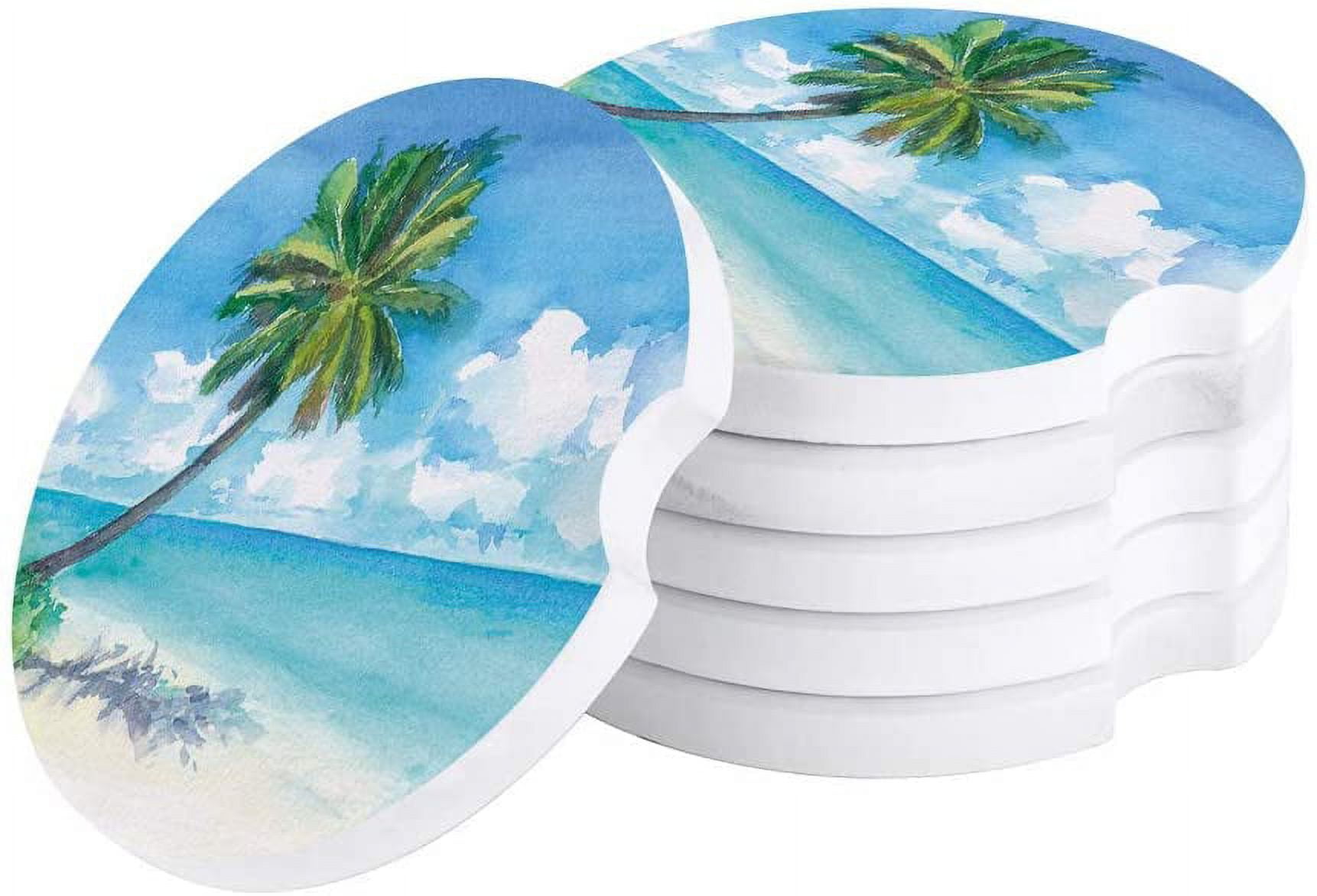 ZHANZZK Watercolor Coconut Tree on Beach Set of 2 Car Coaster for ...