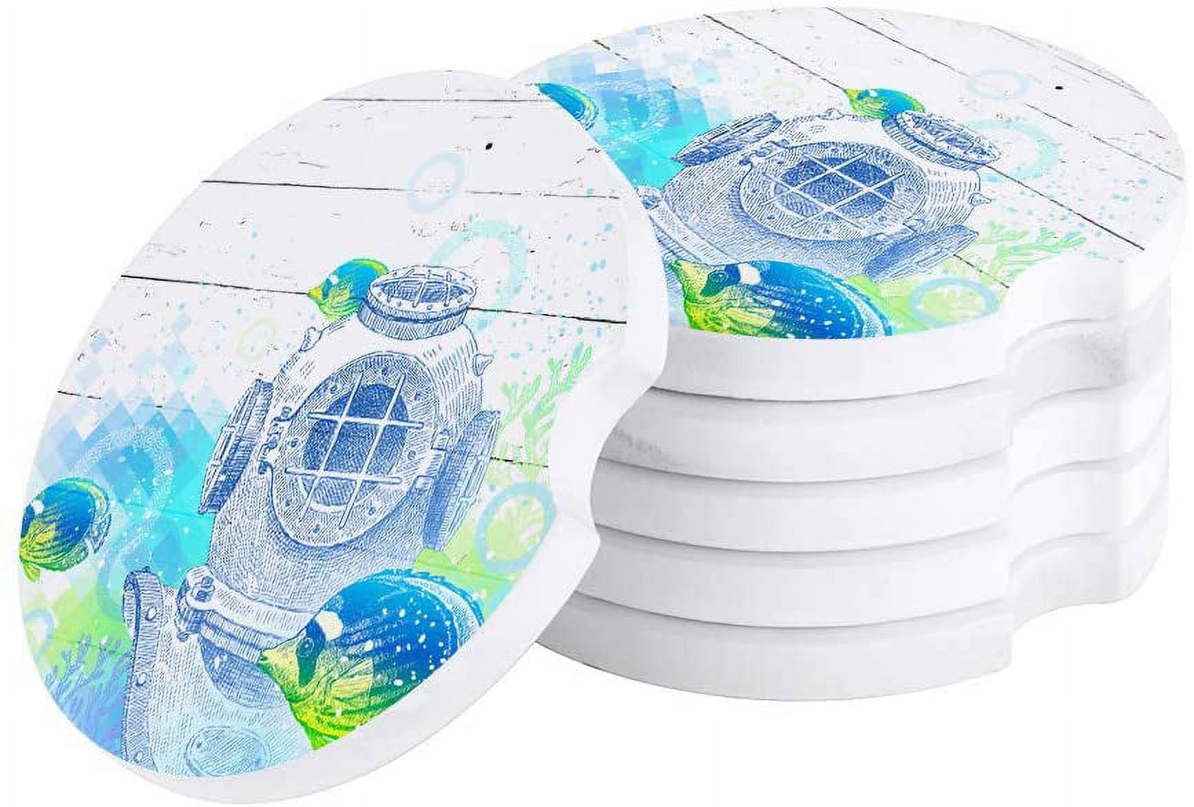 ZHANZZK Watercolor Diving Helmet Wood Texture Set of 2 Car Coaster for ...