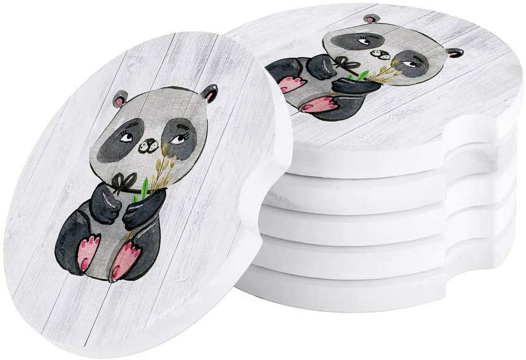 ZHANZZK Watercolor Panda Wooden Grain Set of 4 Car Coaster for Drinks ...