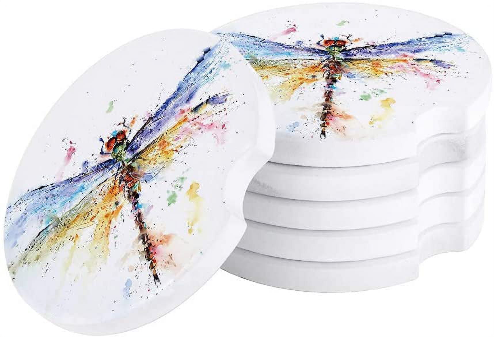 ZHANZZK Watercolor Style Dragonfly Set of 4 Car Coaster for Drinks ...