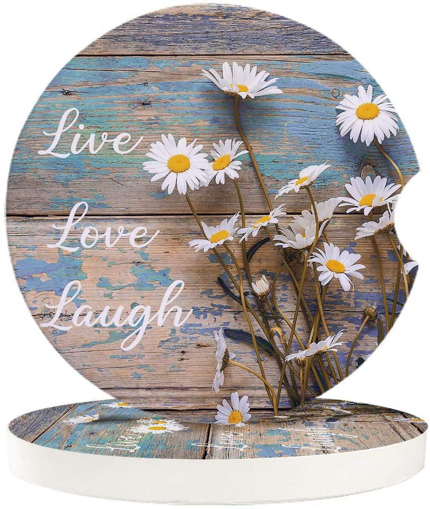 ZHANZZK White Daisy Flowers on Rustic Wooden Barn Set of 6 Car Coaster ...