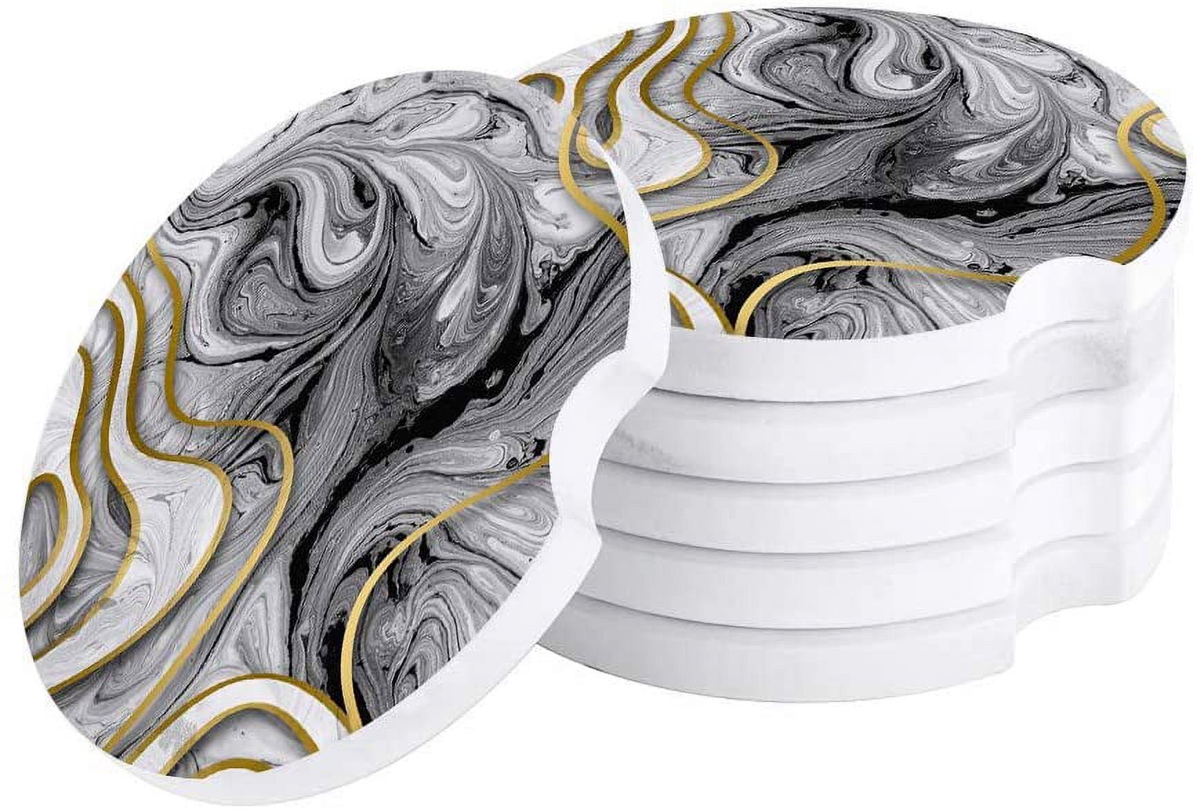 ZHANZZK White Marble Texture Set of 2 Car Coaster for Drinks, Absorbent ...