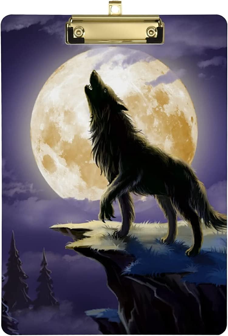 ZHANZZK Wolf Howling Moon Night Clipboard Hardboard Wood Nursing Clip ...