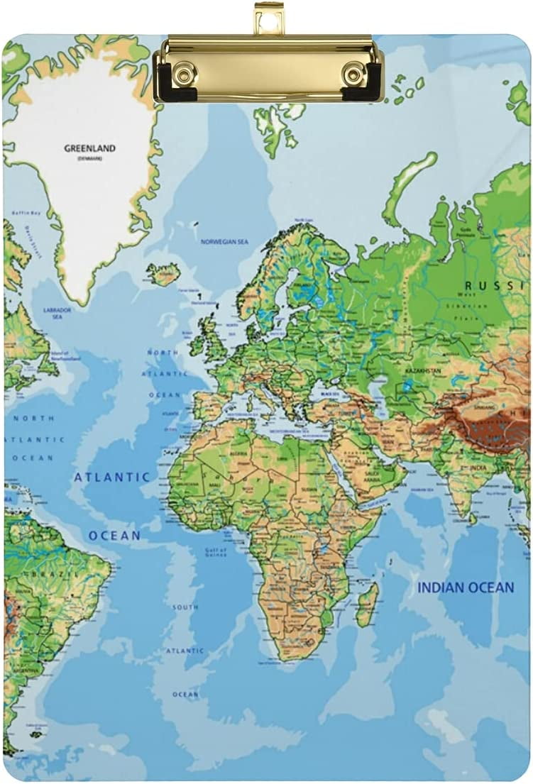 ZHANZZK World Map Clipboard Hardboard Wood Nursing Clip Board and Pull ...