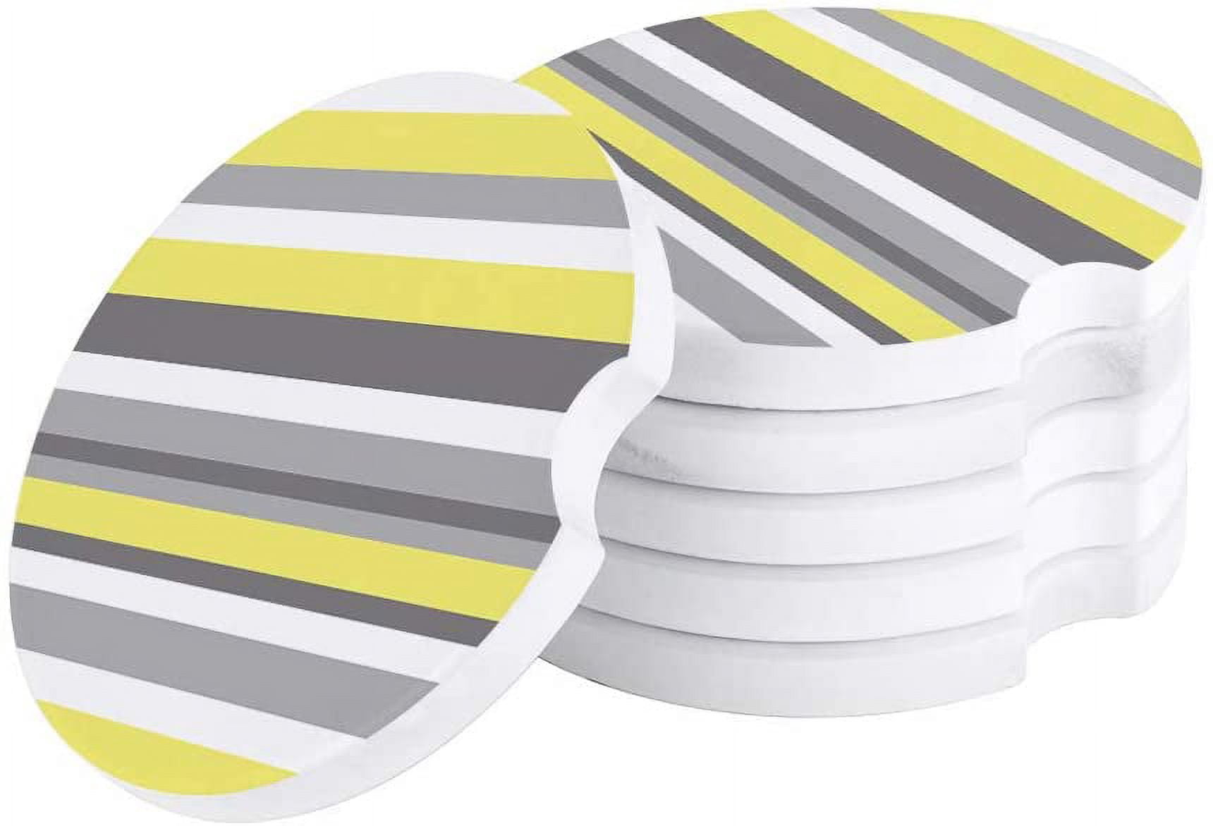ZHANZZK Yellow and Gray Stripe Pattern Set of 2 Car Coaster for Drinks ...