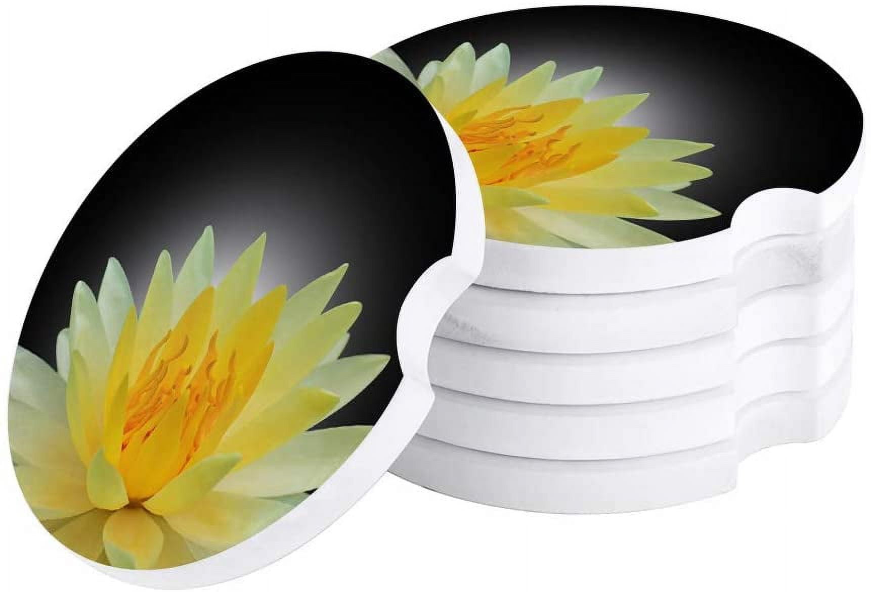ZHANZZK Yellow Lotus Black Set of 2 Car Coaster for Drinks, Absorbent ...