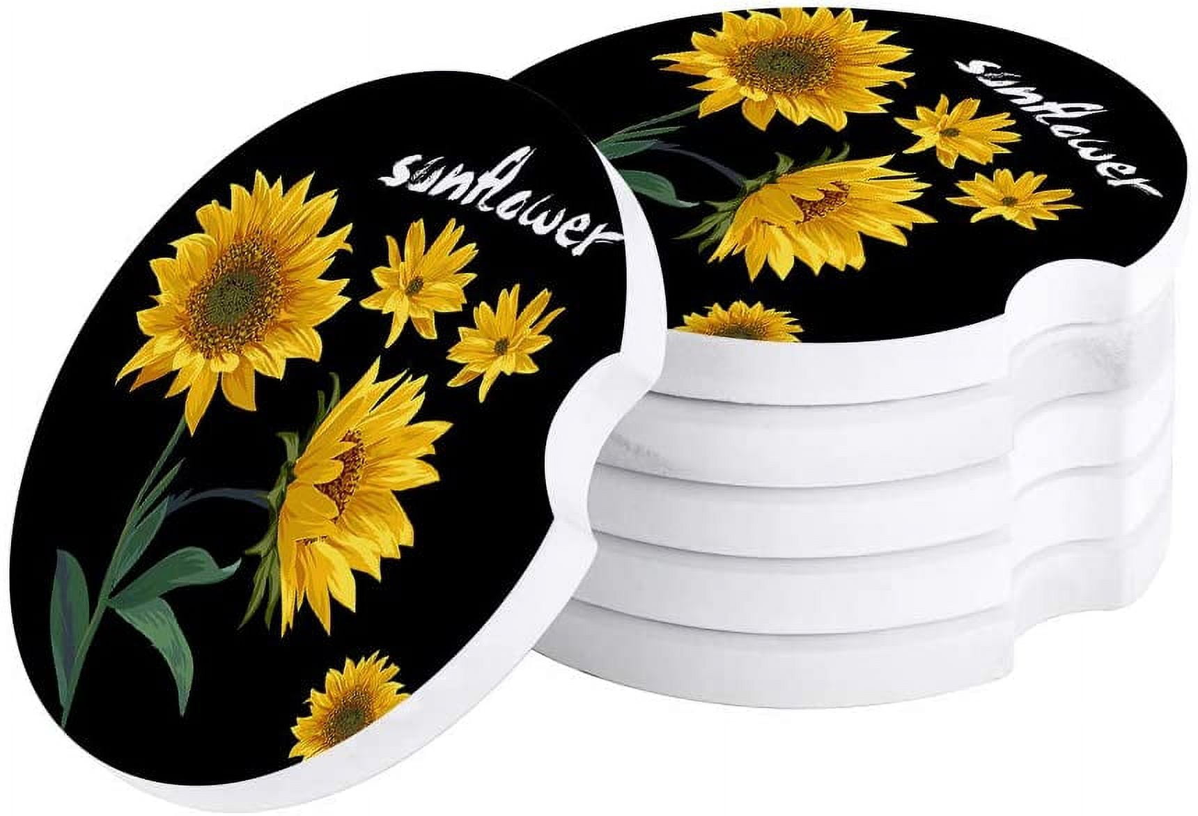 ZHANZZK Yellow Sunflower Black Set of 4 Car Coaster for Drinks ...