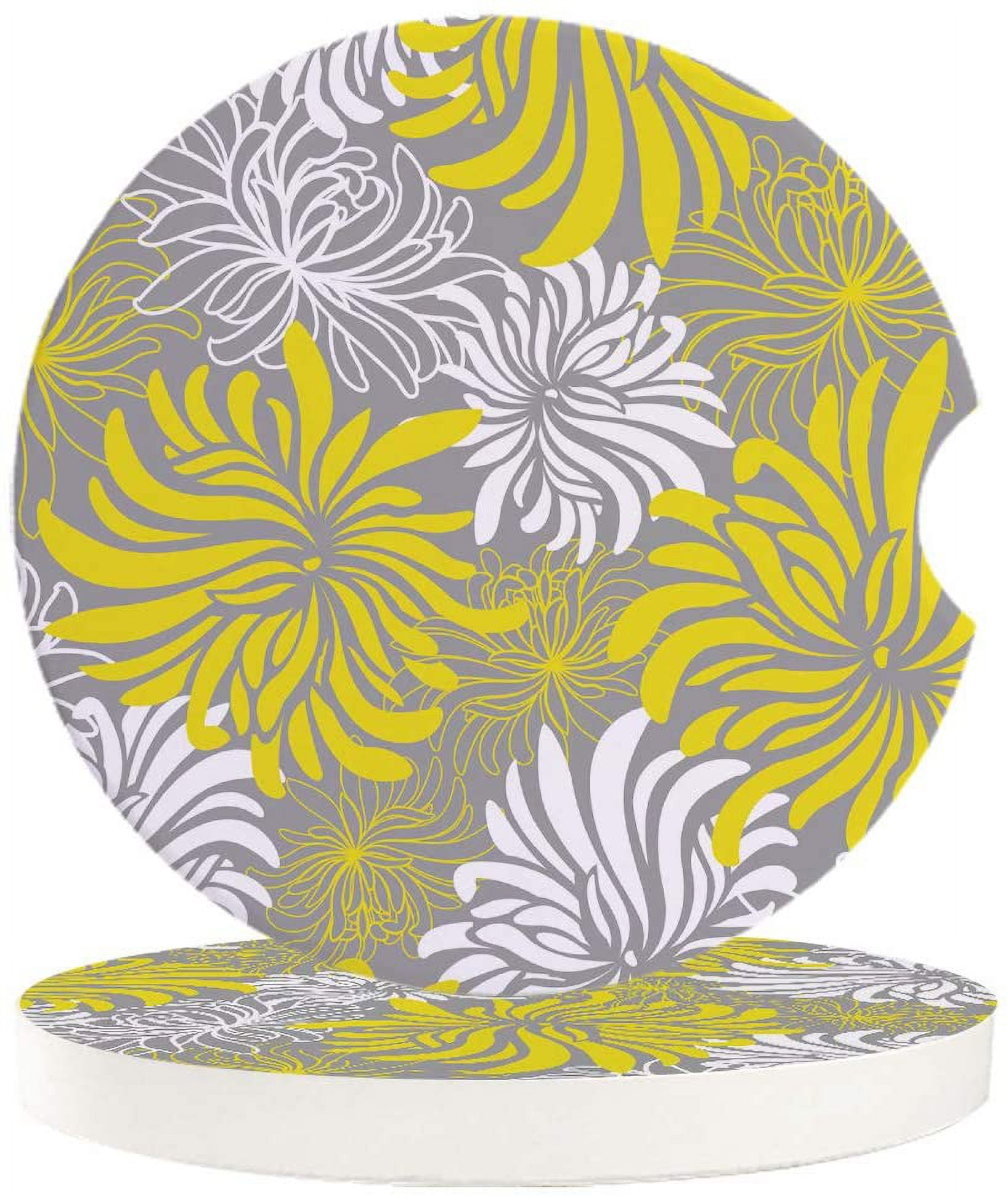 ZHANZZK Yellow White Chrysanthemum Texture Set of 6 Car Coaster for ...
