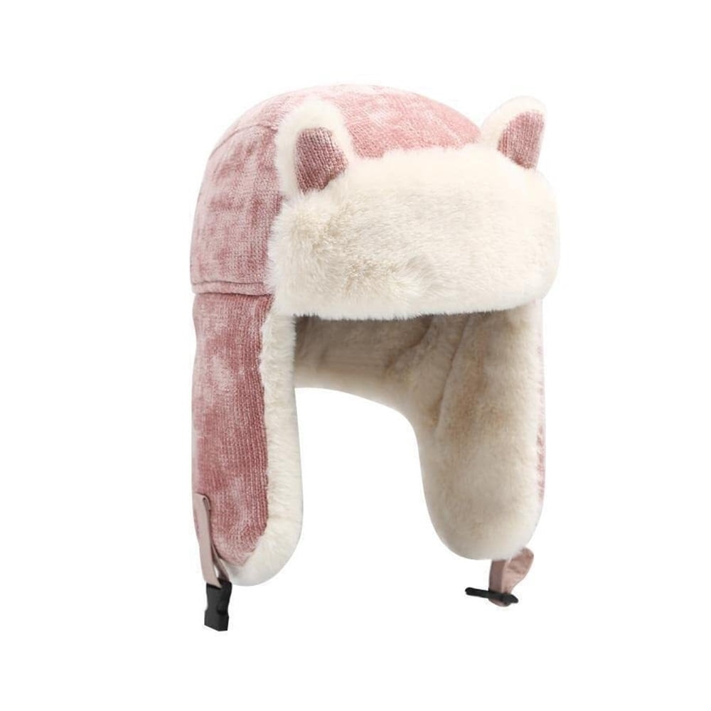ZHANshui Girls' Hunting Hat Winter Earflap Hat Furry Ushaka Hat Pink ...