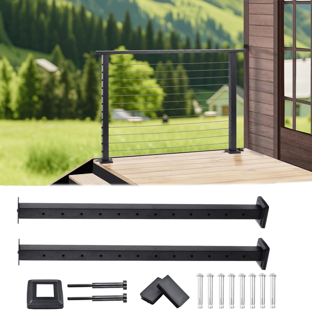 ZHAO Deck Cable Railing Kit 42in Cable Railing Post Kit Black Complete ...