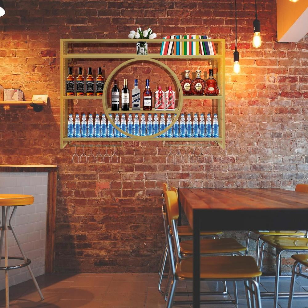 ZHAO Wall Mounted Wine Rack Bar Shelves Wall Mounted 3 Layer Round Wall ...