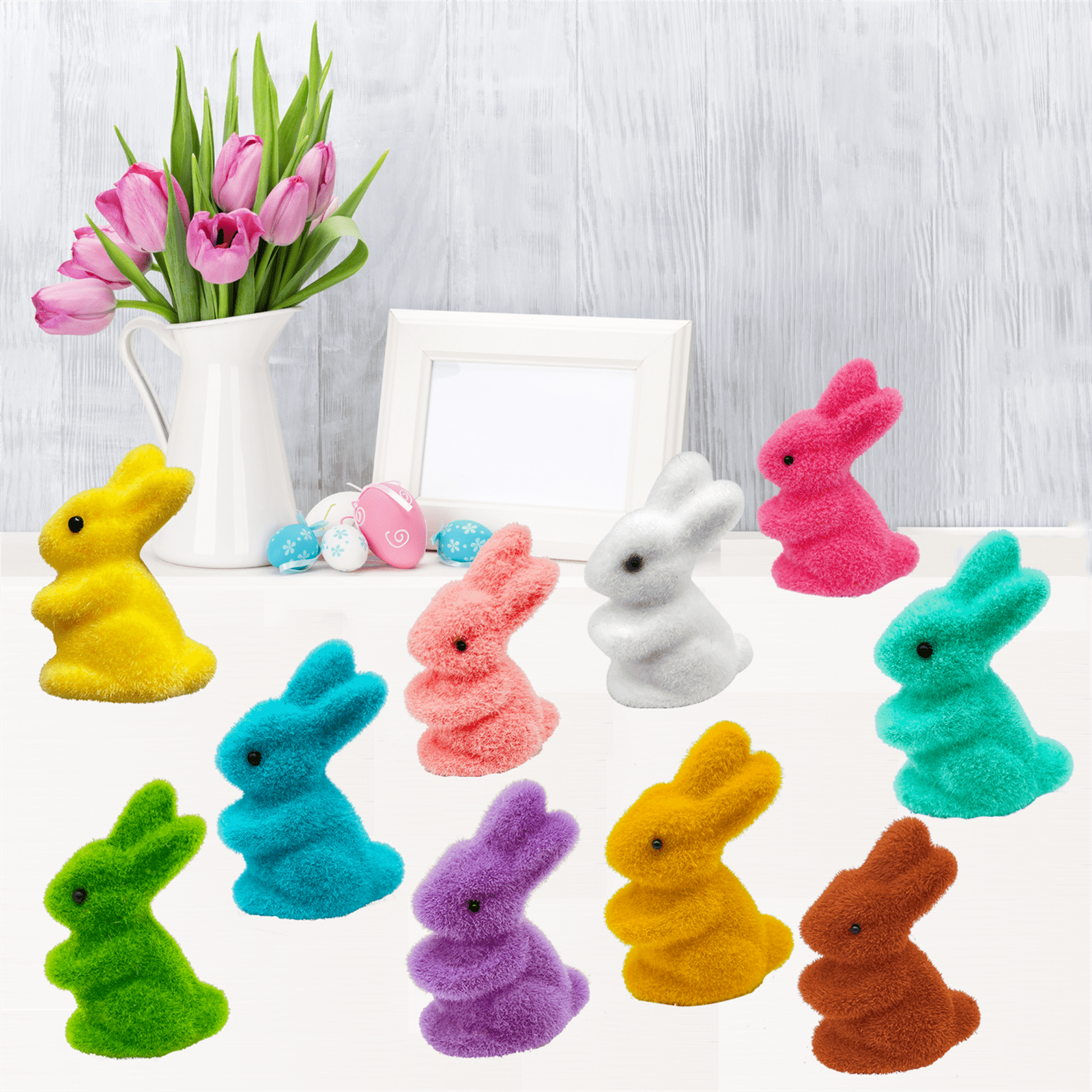 ZHAOENG 10PCS Flocked Easter Bunny Foam Shapes - Colorful Rabbit Decor ...