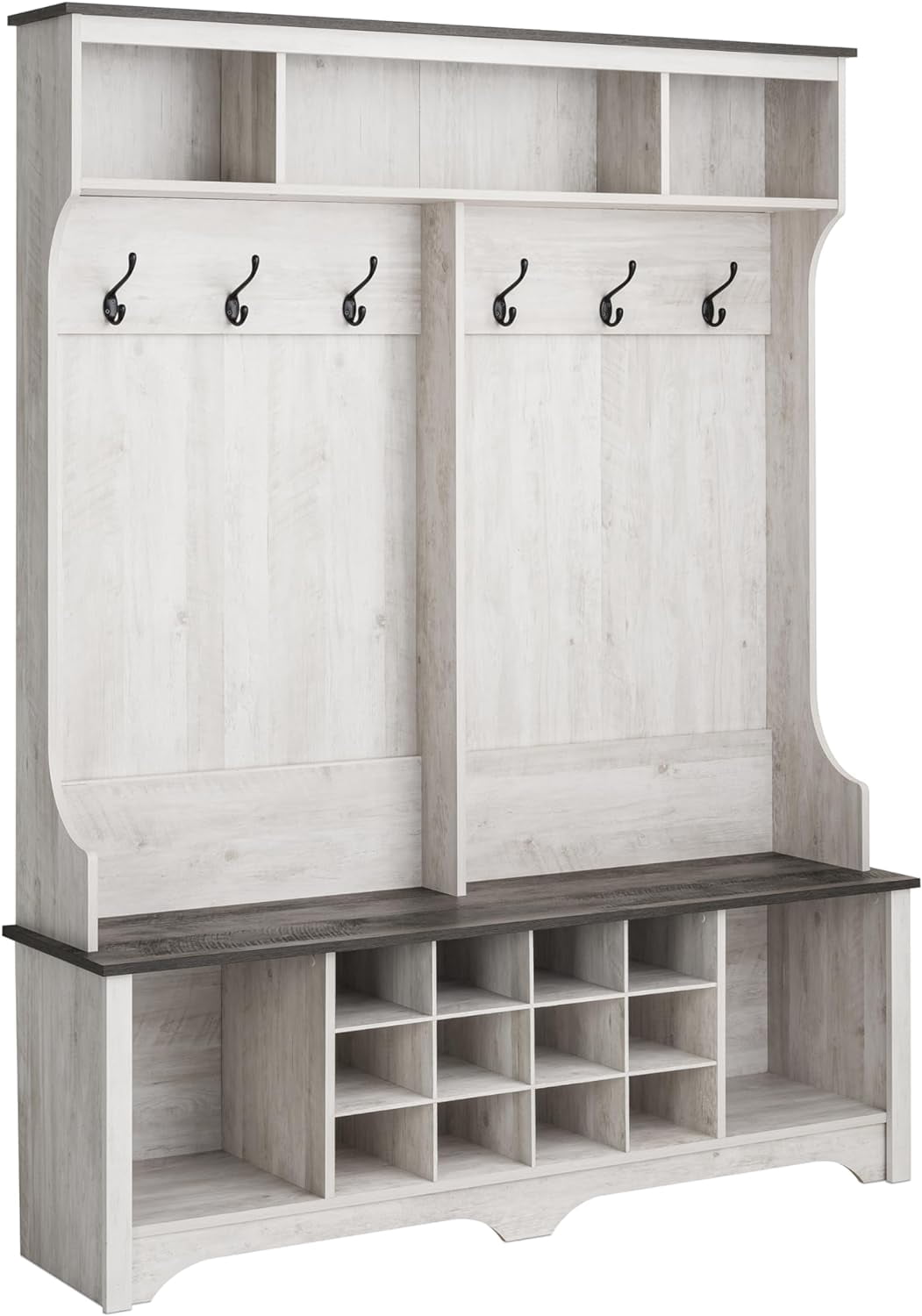 ZHAOFAPU Farmhouse Washed White Hall Tree, Shoe Cabinet, Storage ...