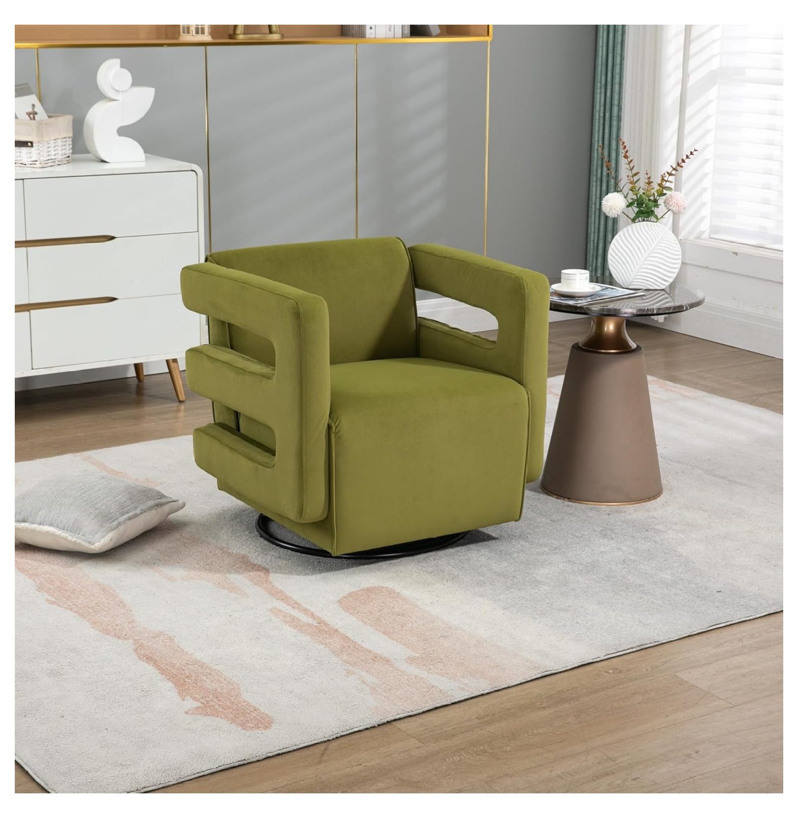ZHAOTONG Swivel Accent Chair,Modern Square Arm Chair with Metal Stand ...