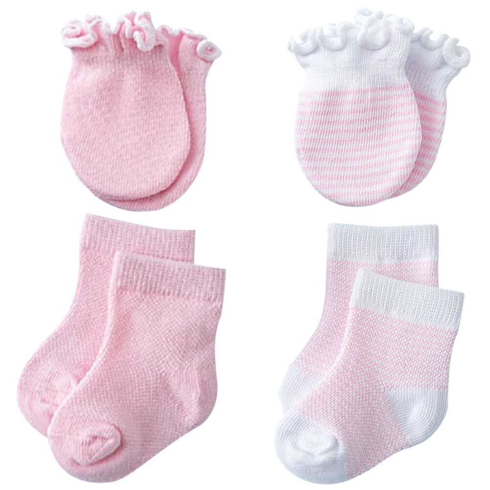 ZHAOYIQ 4 Pairs Cotton Newborn Mittens Lovely Anti-scratch Socks ...