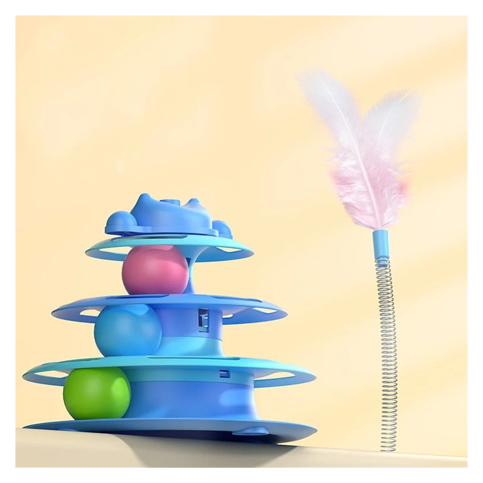 ZHAnyao 1pcs 4-Layer Feather Cat Turntable With Fun Toy Ball And ...