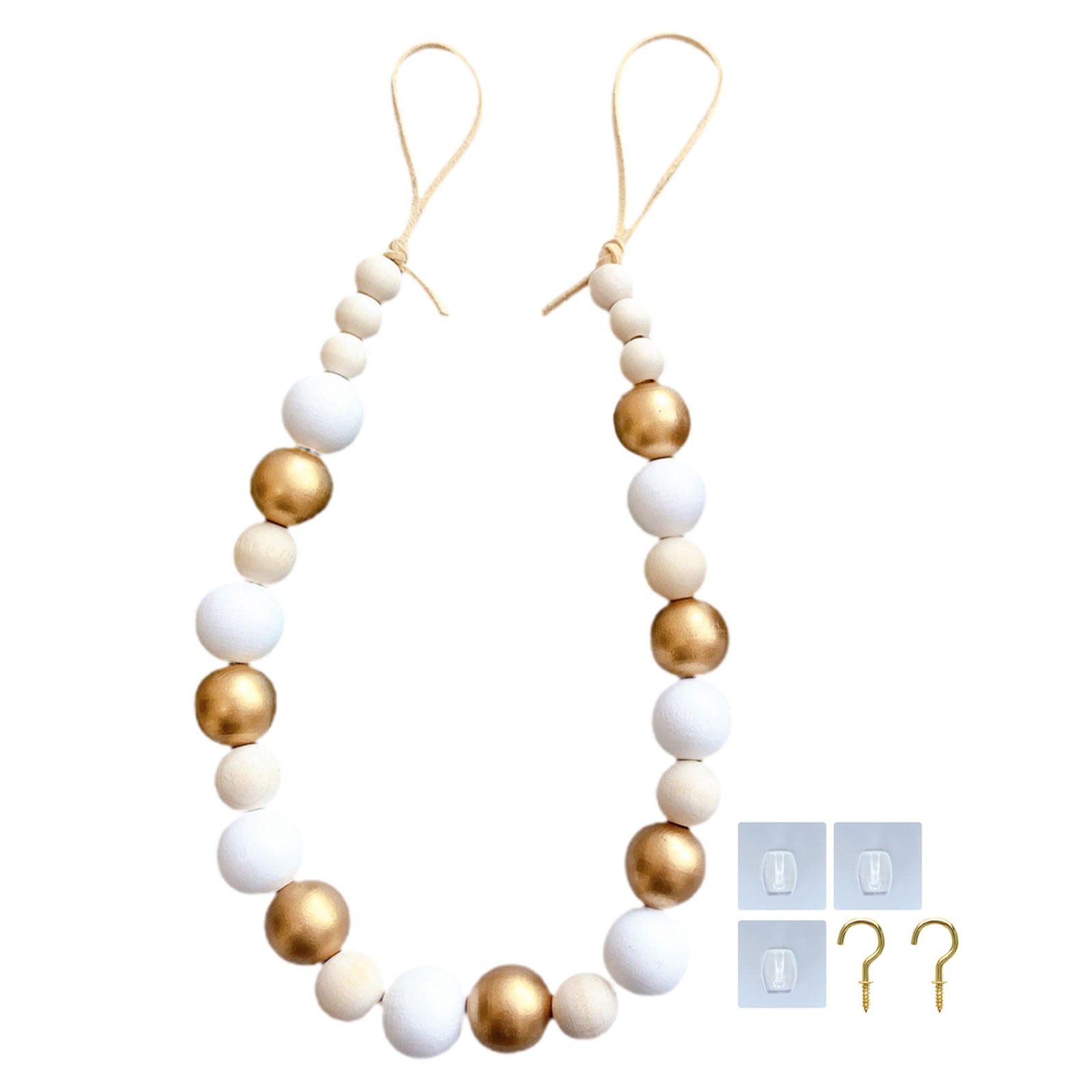 ZHENFA 2026 New Curtain Tiebacks Set Natural Wood Bead Ties Brass Hooks ...