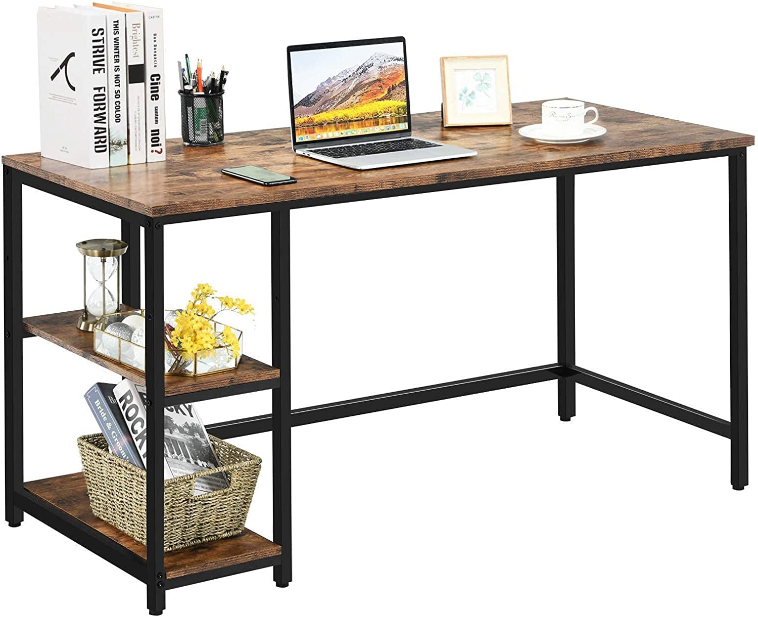ZHENFENG Home Office Computer Desk with 2 Storage Shelves, Industrial ...